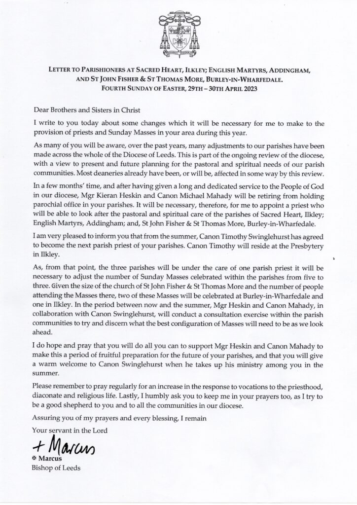 Bishops Letter - St John FIsher & St Thomas More Catholic ChurchSt John ...